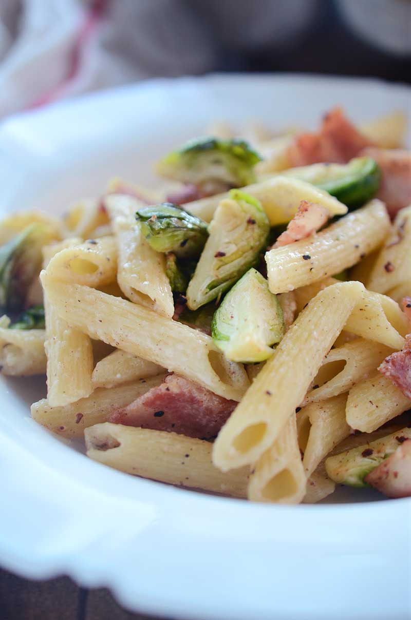 Bacon and Brussels Sprouts Penne - Life's Ambrosia