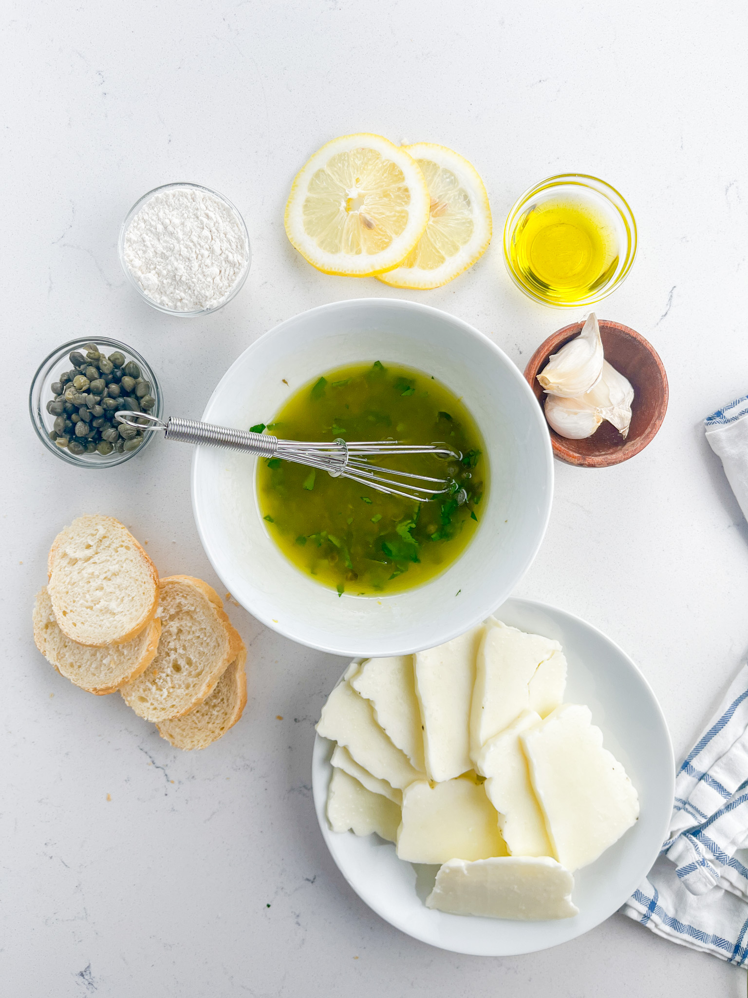 Fried Halloumi Crostini with Lemon Caper Oil - Life's Ambrosia