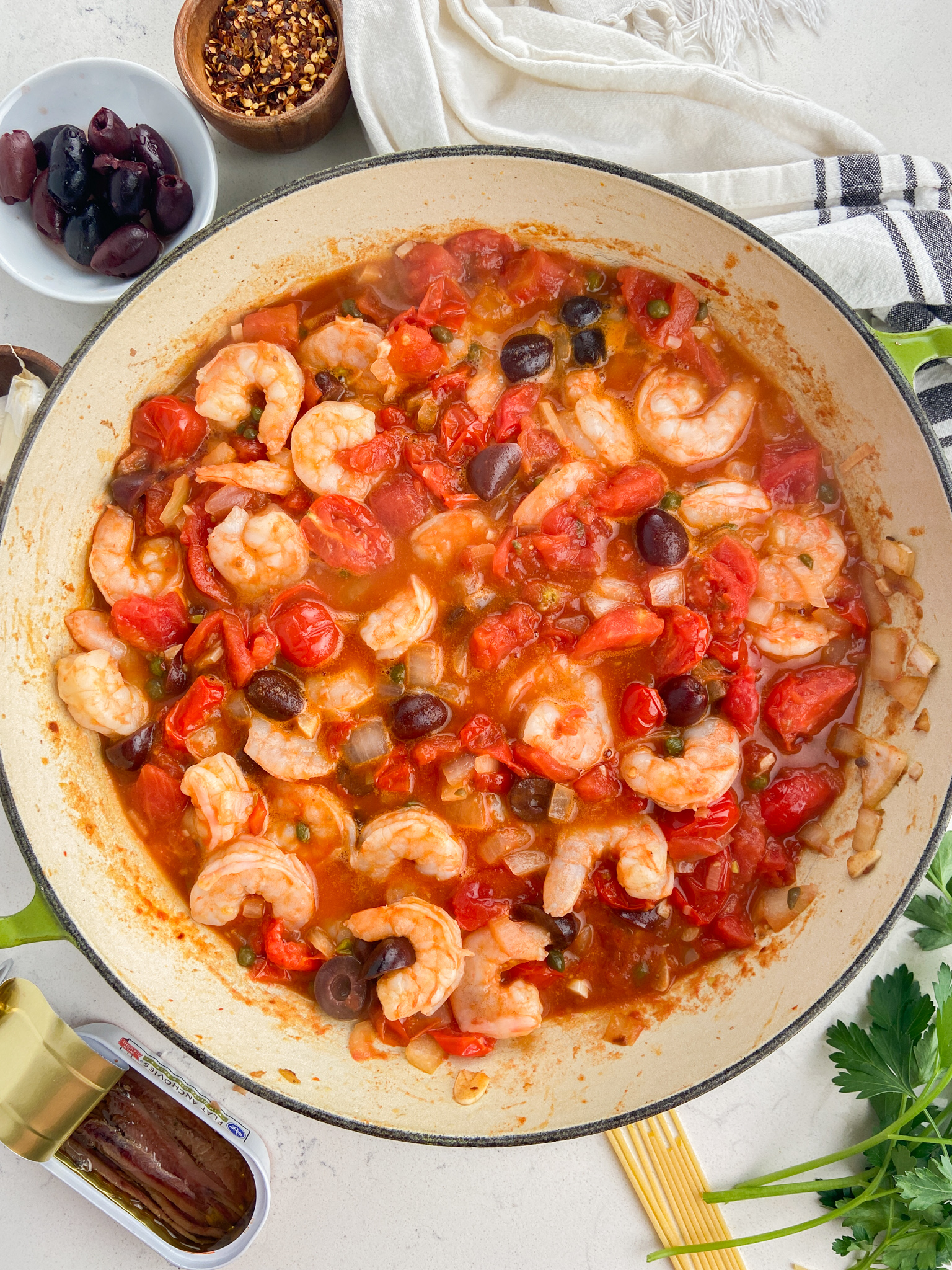 Puttanesca Pasta with Shrimp Recipe | Life's Ambrosia