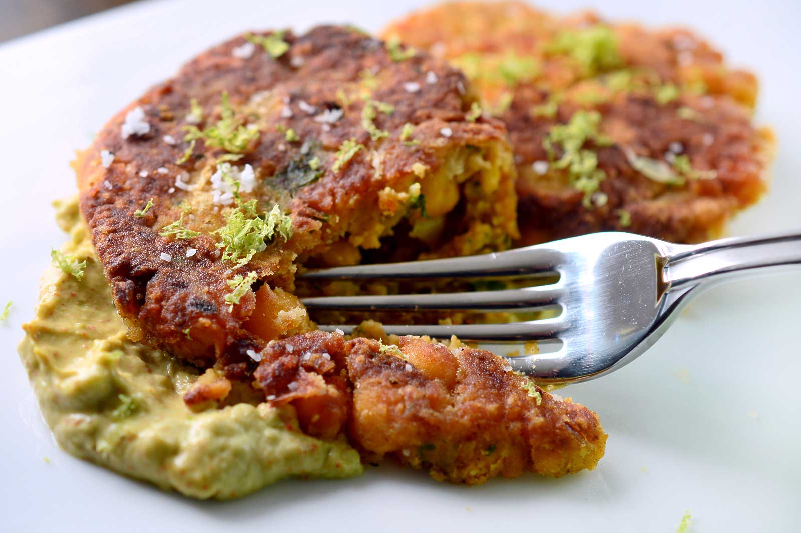 Chickpea Cakes with Chipotle Avocado Cream - Life's Ambrosia