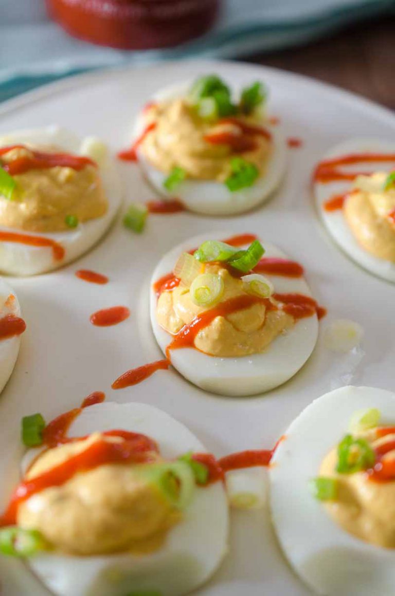 Sriracha Deviled Eggs - Life's Ambrosia